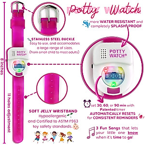 Potty Time:The Original Potty Watch|Water Resistant,Toilet Training Aid,Warranty(30|60|90 Min Auto Timers w/Music & Flashing Lights for Fun & Gentle Reminders) Pink, Pond Sticker Chart & Battery Kit