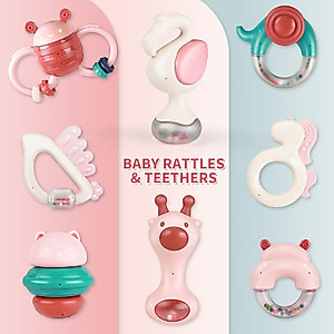 Baby Rattles Toys 6-12 Months, Infant Teething Toysfor Babies 0-6 Months, 4 Month Old Baby Must Haves Handbells, Rattles for Babies 8 Month Old Development Toys, Newborn Gift Set for Boys Girls BAOLI