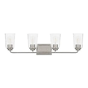 Hampton Bay Evangeline 32.375 in. 4-Light Brushed Nickel Farmhouse Bathroom Vanity Light with Clear Seeded Glass Shades