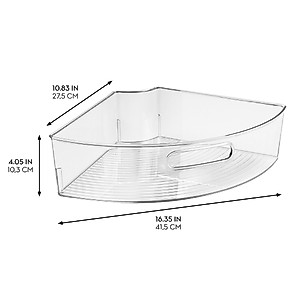 iDesign Plastic Lazy Susan Storage Basket 1/4 Wedge with Handle for Kitchen Cabinets, Countertop, Pantry, BPA-Free, 16.35" x 10.83" x 4.05"