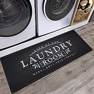 USTIDE Laundry Room Rug, Black Laundry Room Rug Runner 20x48, Non Skid Laundry Room Decor Black Area Rug, Kitchen Mat Floor Mat for Bathroom Washroom Kitchen Sink Mat