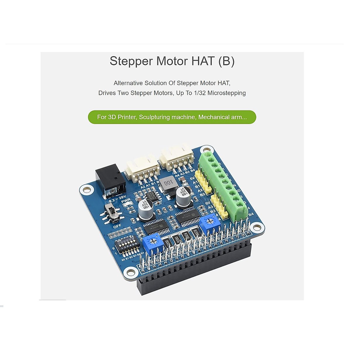 HRB8825 Stepper Motor HAT Board for Raspberry Pi Series Boards/Jetson Nano,Drives Two Stepper Motors Up to 1/32 Microstepping,Support 3D Printer, Sculpturing Machine, Mechanical Arm