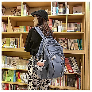 SPORTBANG Cute Aesthetic Backpack for teen girls middle school Bag Student Laptop White Backpacks With Cute pin accessories (Blue, One Size)