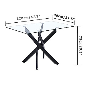 NIERN Glass Dining Table Set for 4, Modern 5-Piece Rectangular Kitchen Table Set with 4 upholstered high-Back Chairs for Kitchen Dining Room (Black Table with Black Chair)