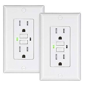 DEWENWILS 15A GFCI Outlet Receptacle, Self-Test GFCI with LED Indicator, Tamper Resistant, Weather Resistant, Decorative Wallplate Included, UL Listed, 2-Pack, White