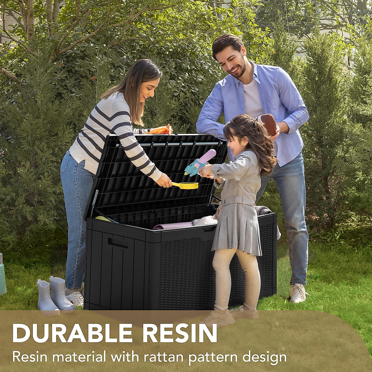 Devoko 100 Gallon Deck Box, Waterproof Outdoor Storage Box with Cushion (Black)