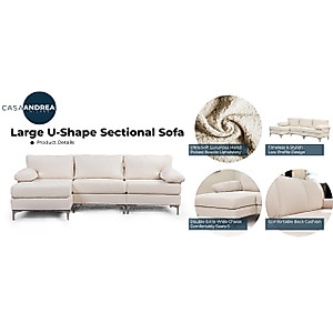 Casa Andrea Milano BOUCLÉ L-Shape Sectional Sofa, Luxury Couch with Extra Wide Chaise Lounge, Couch for Living Room Apartment Lounge, Cream Boucle