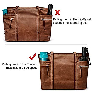 S-ZONE Women Leather Tote Bag Multi-Pocket Large Shoulder Purse Ladies Work Handbag with Tassel