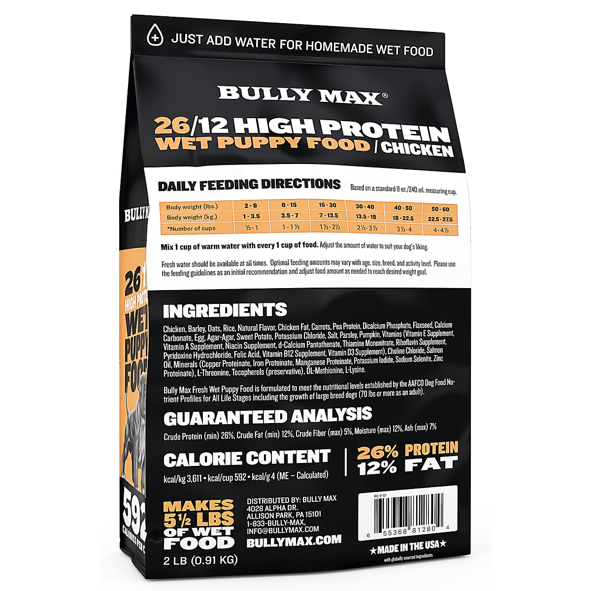 Bully Max Puppy Growth & Nutrition Bundle - High Protein Natural Dry Dog Food (5lb Bag) & Wet Dog Food (2 Dry lb, Makes 5.5 lb of Wet Food) for Small & Large Breed Puppies - Lamb & Chicken Flavors