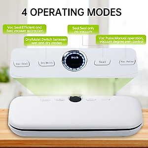 FDLQEOR Food Vacuum Sealer Machine, 80kPa Strong Suction, One-Touch Automatic Operation, 10 Vacuum Seal Bags, Dry & Moist Food Modes with Led Indicator Lights, Compact Design,White