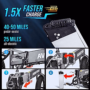 AVANTREK Cybertrack 200 Electric Bike Foldable 20"x4" Fat Tire Electric Bicycle, 1.5X Faster Charge, 500W Brushless Motor 48V/10Ah Removable Battery, Shimano 7 Speed - Silver