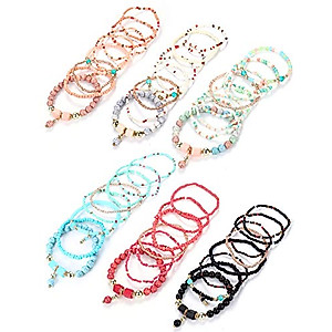 Udalyn 6 Sets Bohemian Stackable Bead Bracelets for Women Men Multilayered Bracelet Set Pendant Charm Stretch Bangles