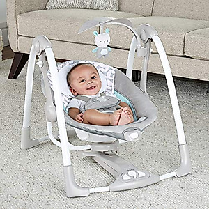 Ingenuity ConvertMe 2-in-1 Compact Portable Automatic Baby Swing & Infant Seat, Battery-Powered Vibrations, Nature Sounds, 0-9 Months 6-20 lbs (Raylan)