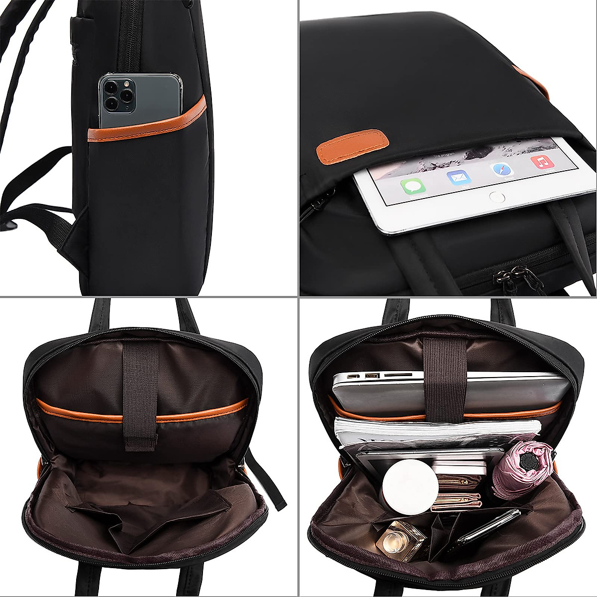 E-Tree Travel Laptop Backpack Women, 15.6 Inch, Slim Lightweigh Casual Computer Daypack Work College School Bag Bookbag Girls Purse (Black)