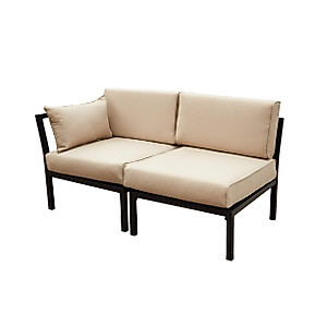 LOKATSE HOME 2 Piece Outdoor Patio Furniture Loveseat Couch with Corner Sofa and Non-armrest Chair, Khaki