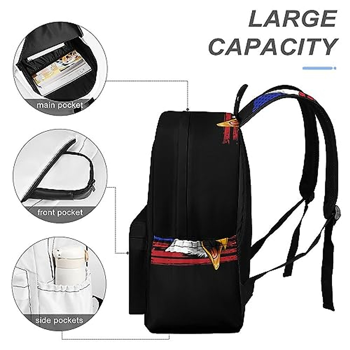 American Eagle USA Flag Travel Backpack Lightweight 16.5 Inch Computer Laptop Bag Casual Daypack for Men Women