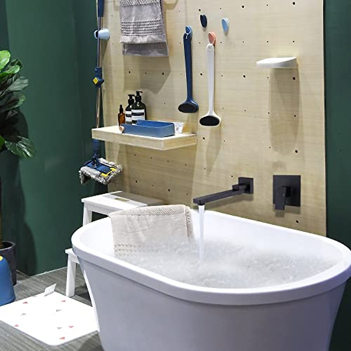 Wall Mount Tub Faucet with Extra Long Tub Spout,Single Handle Tub Filler Faucet with Brass Rough-in Valve,Matte Black