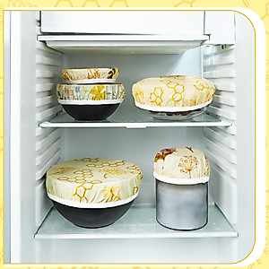 Yiyiring 6 Pcs Beeswax Bowl Covers Reusable Cloth Bowl Covers Elastic Fabric Dish Cover Beeswax Food Wraps Cotton Kitchen Storage Containers Lids Kitchen Gifts for Bread Leftover Food Fruits Salad