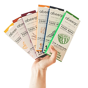 Abeego The Original Beeswax Food Storage Wrap - The Foundation - Bundle of 6 Variety Square and Rectangle Sheets (S,M,L)