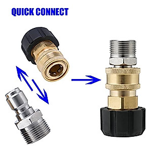 JOEJET Pressure Washer Adapter Set, M22 to 3/8'' Quick Connect for Pressure Washer Hose, M22 14mm to M22 Metric Fitting, 5000 PSI