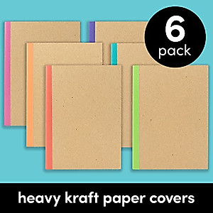 PAPERAGE 6-Pack Composition Notebook Journals, 120 Pages, Kraft Cover with Rainbow Spines, College Ruled Lined Paper, Small Size (8 in x 5.75 in) – for School, Office, or at-Home Use
