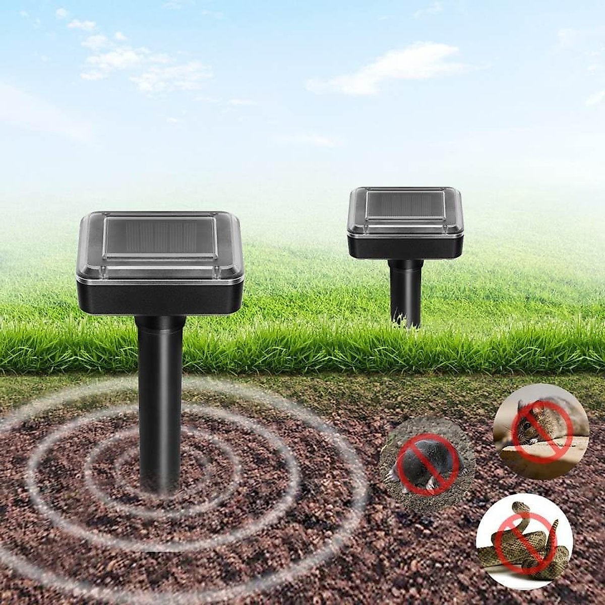 Vast Outdoors - Mole Repellent Solar Powered Outdoor Waterproof Ultrasonic Solar Snake Groundhog Repellent, Mole Repellent for Lawns, Chipmunk Repeller, Gopher Repellent for Lawn, Garden & Yard 4 Pack