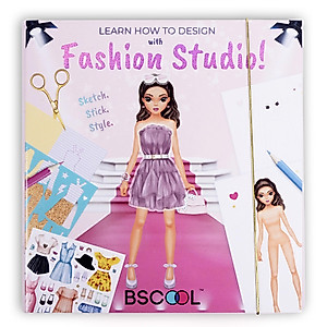 BSCOOL Fashion Studio Drawing, Coloring & Little Designer Creativity Book for Kids 4 and Up with Stickers, Stencils, Textures - Creative Fashion Design Sketchbook for Girls