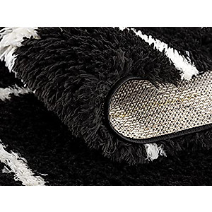 L'Baiet Allison Black White Geometric Diamond Pattern Modern Soft Shag Indoor 8' x 10' Area Rug