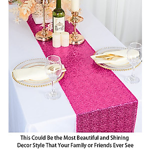ShinyBeauty 12x108-Inch Hot Pink Sparkly Sequin Table Runner Glitz Sequin Table Runner for Wedding Part/Event Linen (Hot Pink)