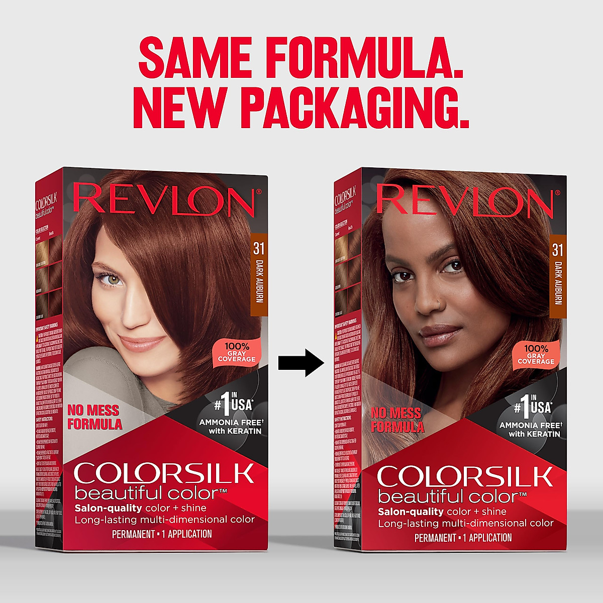Permanent Hair Color by Revlon, Permanent Red Hair Dye, Colorsilk with 100% Gray Coverage, Ammonia-Free, Keratin and Amino Acids, Red Shades, 42 Medium Auburn (Pack of 3)