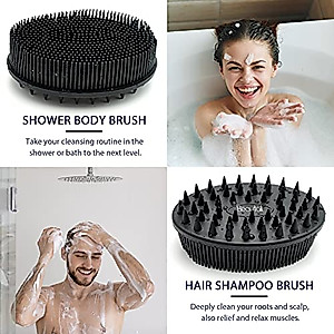 BEAUTAIL Silicone Body Scrubber, 2 in 1 Shower Bath Wash and Hair Shampoo Brush, Gentle Exfoliating Scrub Cleansing Loofah for Women Men Baby Sensitive Skin, Easy to Clean, Lather Nicely, 1 Pack Black
