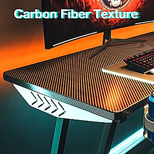 MOTPK L Shaped Gaming Desk, 51 Inch Gaming Computer Desk with Carbon Fiber Texture, Gaming Table with Monitor Stand, Gamer Desk with Cup Holder and Headphone Hook, L Desk for Gaming, Black