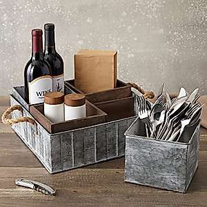 Farmlyn Creek 5 Piece Galvanized Metal Tray with Dividers and Removable Wooden Storage Boxes, Rustic Kitchen Decor (13 x 5 In)