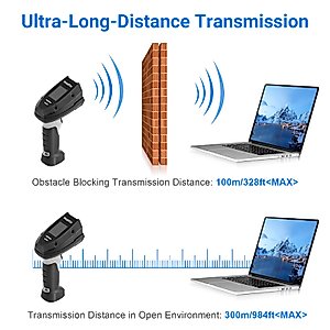 Barcode Scanner Wireless, Onewscan 1D Laser Barcode Reader with Stand 2.4G Wireless & USB Wired Connection 2 in 1 Plug and Play Handheld Bar Code Scaners