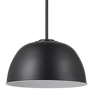 Globe Electric 66006 Warren 1-Light Pendant Light, Matte Black, White Interior, CEC Title 20 LED Bulb Included