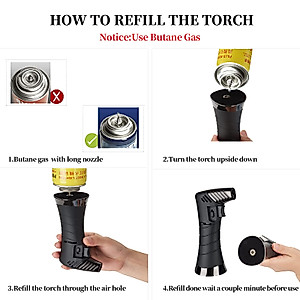 WOOSENTI Butane Torch Gun, Portable Refill Kitchen Torch Lighter with Safety Lock and Freely Adjustable Flame Size for Baking Creme Brulee, Desserts, Grilling, Welding Torch Gun (without Butane Gas)
