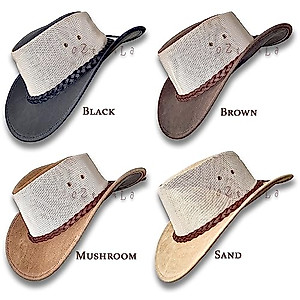 Oztrala~ Suede Leather Breezer Mesh Hat JACARU Cowboy Australian Mens Outback Golf SB 1019 US Sand
