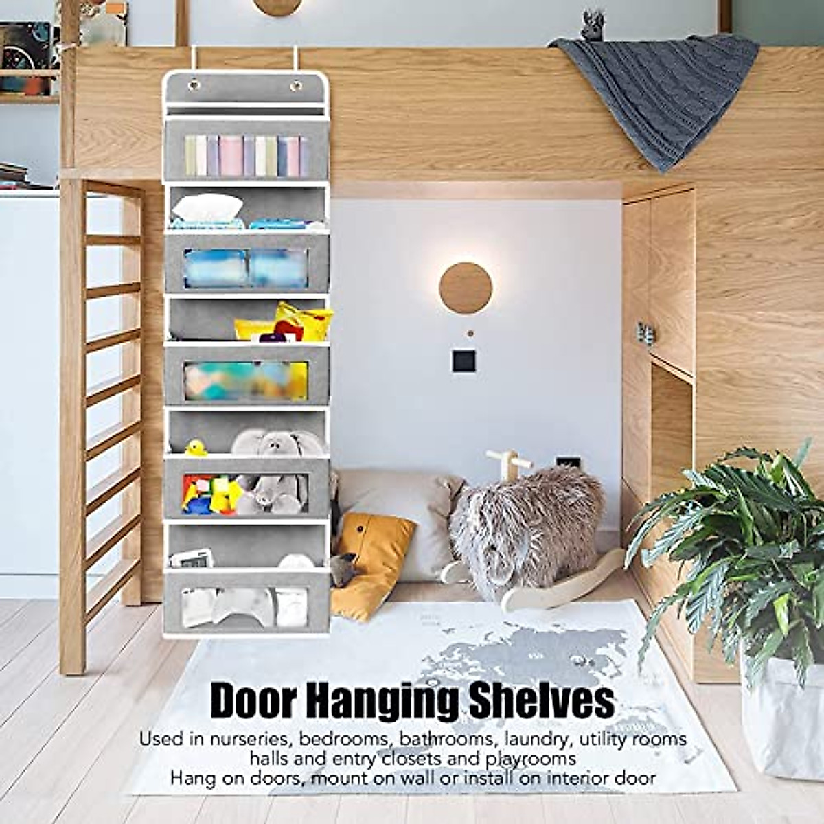 Tgoon Door Hanging Shelves, Portable Multi Layer Space Saving Over Door Hanging Organizer Breathable Non Woven for Bedroom(Grey, 5 Pockets)