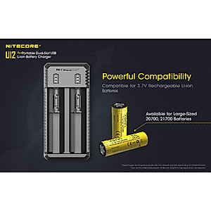 Nitecore UI2 Dual-Slot Intelligent Lithium-ion Battery USB Charger for 18650, 18350, 20700, 21700, 14500, 16340 and More, and LumenTac Battery Organizer