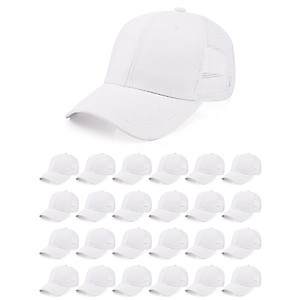 24 Pieces Mesh Trucker Hats Sport Baseball Caps Adjustable Trucker Golf Dad Hat Bulk for Unisex Men Women Teen Sports Workout (White)