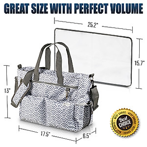 BABYHOOD X-Large Designer Baby Diaper Bag 12 Multi-Use Pockets, Stroller & Shoulder Straps, Insulated Bottle Holders, Padded Changing Mat, Special Summer Sale