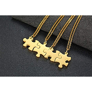 Mealguet Jewelry Personalized Gold Plated Stainless Steel Puzzle BFF Best Friend Friendship Necklace Sets for 3/4/5