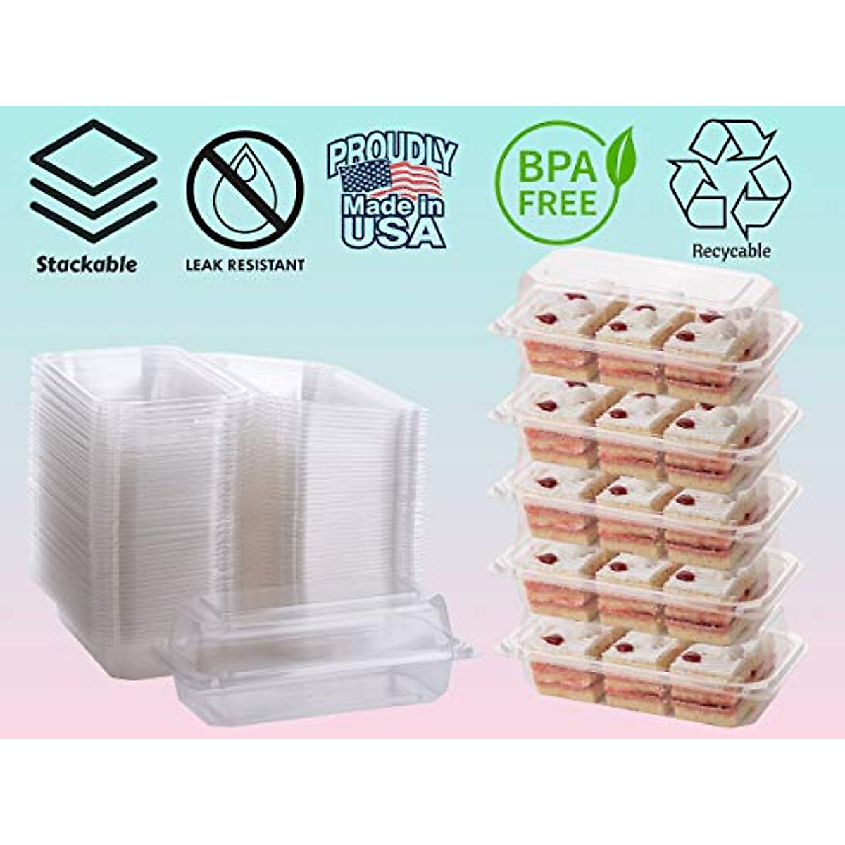 Smygoods Plastic loaf Container, Disposable Plastic Sturdy Hinged Loaf Containers, [25 Pack] Dimensions: 9 3/10''x5 1/2''x 3 1/3''