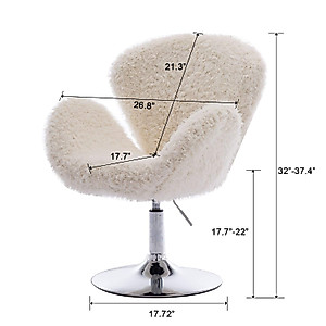 H&Y Hi&Yeah Comfy Faux Fur Cute Desk Chair no Wheels, Swivel Height Adjustable Home Office Chair, Accent Chairs for Living Room, Bedroom, Vanity Chair, Faux Lamb Fur, Ivory