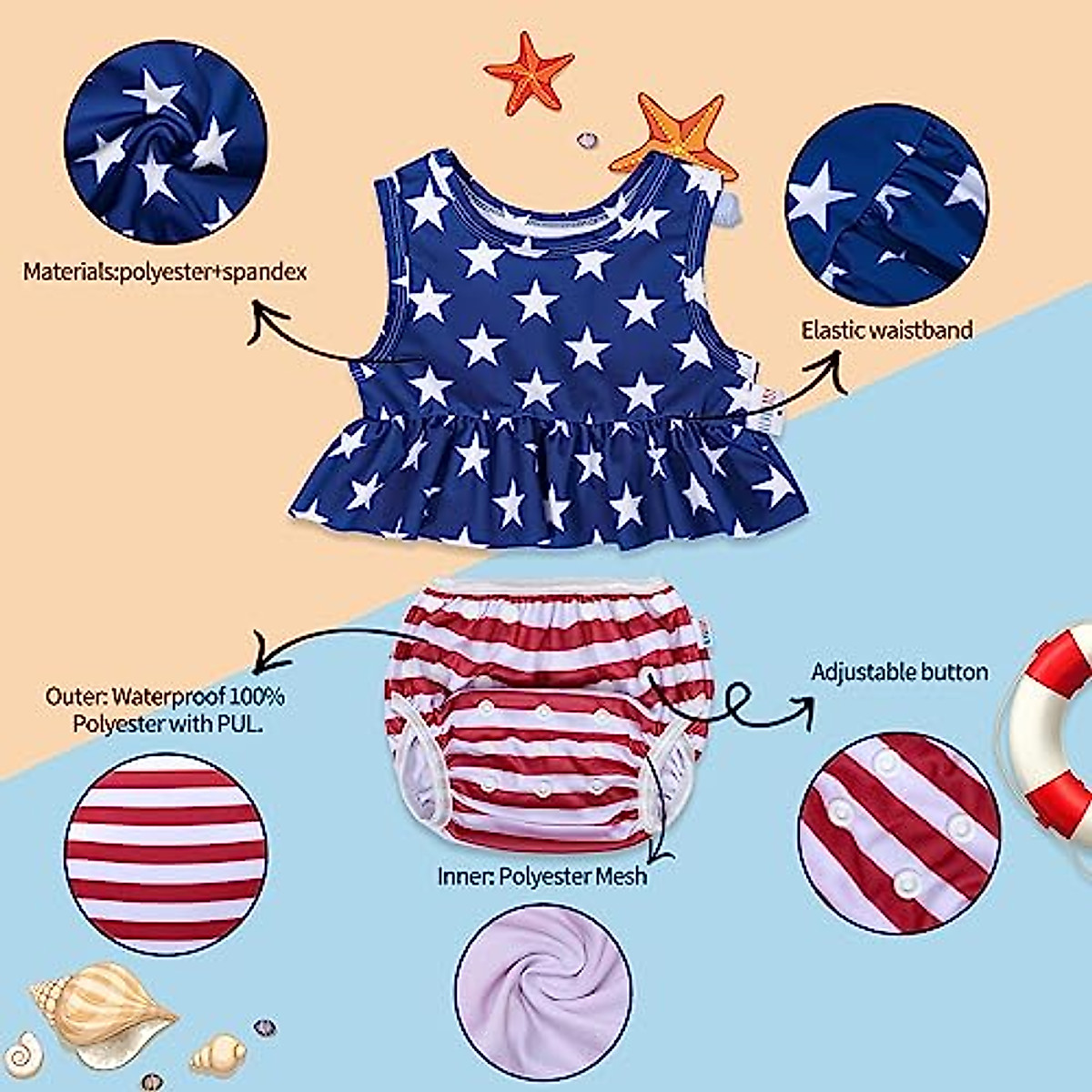 ALVABABY Swim Diaper with Matching Top Toddler Baby Girl Swimsuit Infant Bathing Sleeveless Tankini Swimwear Reusable Adjustable for 0-2 Years SWT09