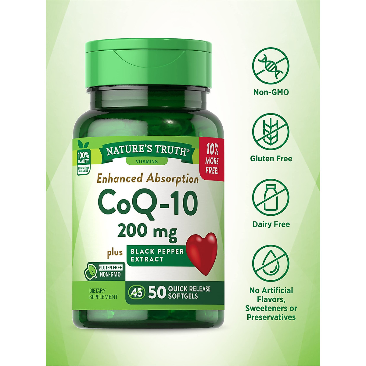 Nature's Truth CoQ10 200 mg Softgels | 50 Count | Enhanced Absorption Supplement | Plus Black Pepper Extract | Non-GMO, Gluten Free