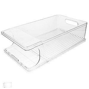 Cabilock Rolling Beverage Storage Box Water Bottle Dispenser Clear Container Clear Container with Lid Clear Soda Can Organizer Bottle Storage Holder Rack Stackable Can Rack Organizer Drinks