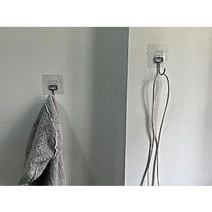 Large Adhesive Hooks for Hanging Heavy Duty Wall Hooks 22 lbs Self Adhesive Towel Hook Waterproof Transparent Hooks 10 Pack (VD-SOMA-X2BC)