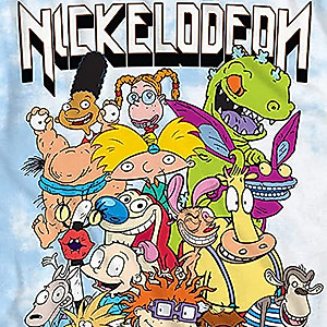 Nickelodeon Mens 90s Cartoon Shirt - Rugrats Hey Arnold Ren & Stimpy Rocko's Modern Life Tie Dye T-Shirt (Light Blue Dye, X-Large)