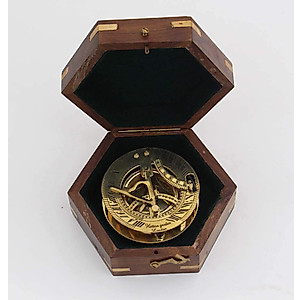 RII Antique Nautical Directional Magnetic Sundial Brass Compass, Antique Decor Birthday Gifts for Men, Astrolabe for Him, Baptism Gifts with Engraved Quotes, Sun dial in Rose Top Box